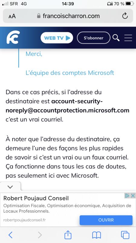 j'ai un doute d'un mail reçu de soit disant microsoft | Bonne question ...