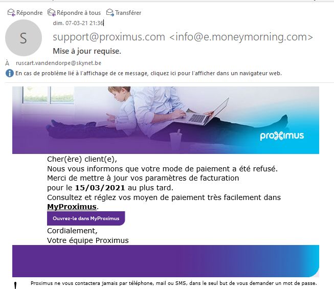 Link.e.moneymorning.com | Support@proximus.com | Mise à jour equise | 1 ...
