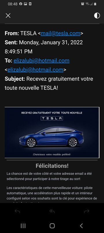 Mail@tesla.com | TESLA | 1 signalement