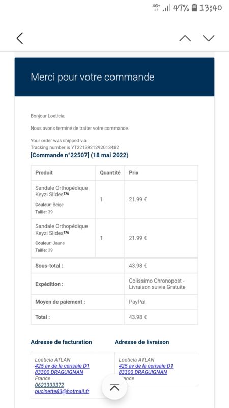 Dublansara@gmail.com | Keyzi slides/rania shop LTD | 1 signalement