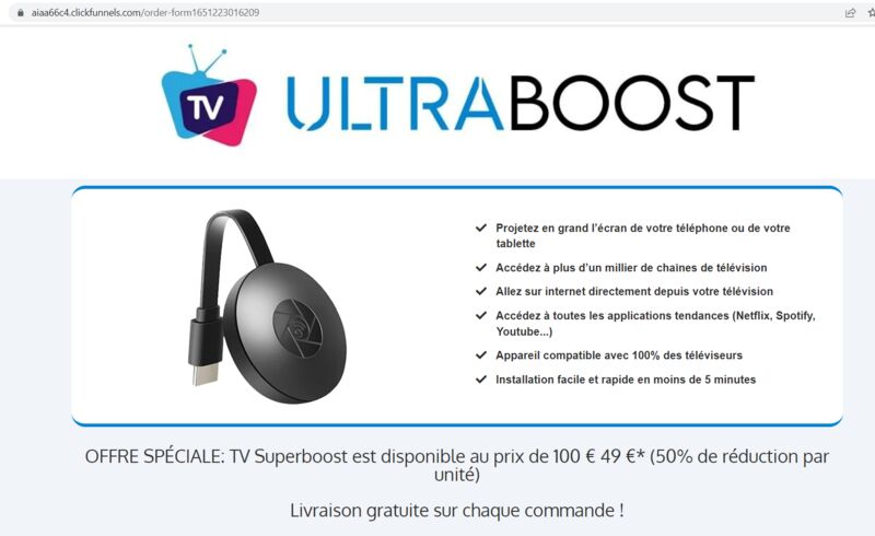 Aiaa66c4.clickfunnels.com | TV Superboost offre spéciale | 1 signalement