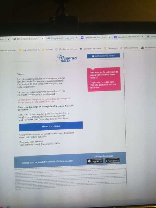 Ameli france Site Internet Frauduleux
