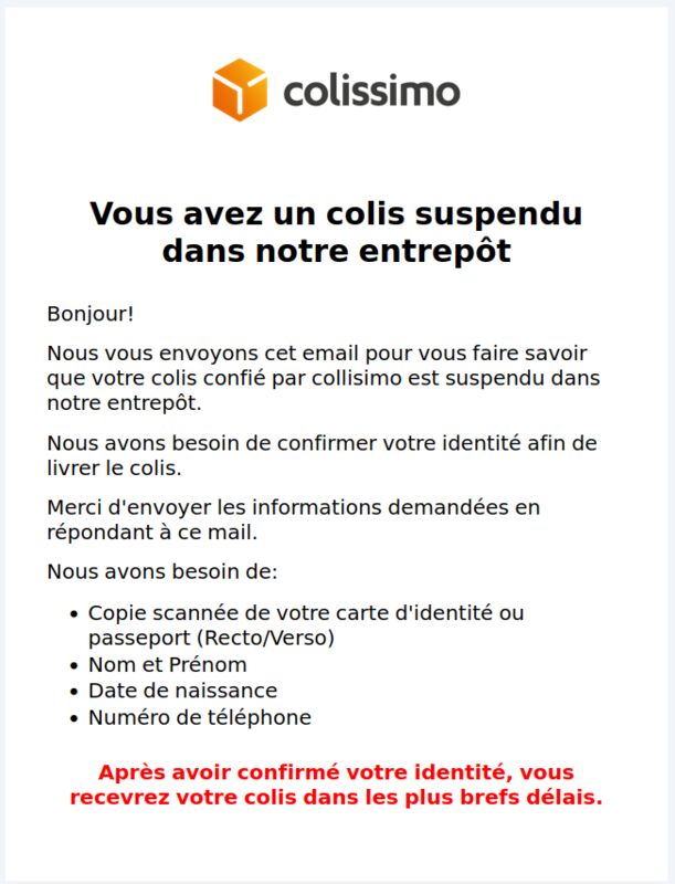 Confirmation@collisimo.info | Colissimo | 1 signalement | 1 commentaire