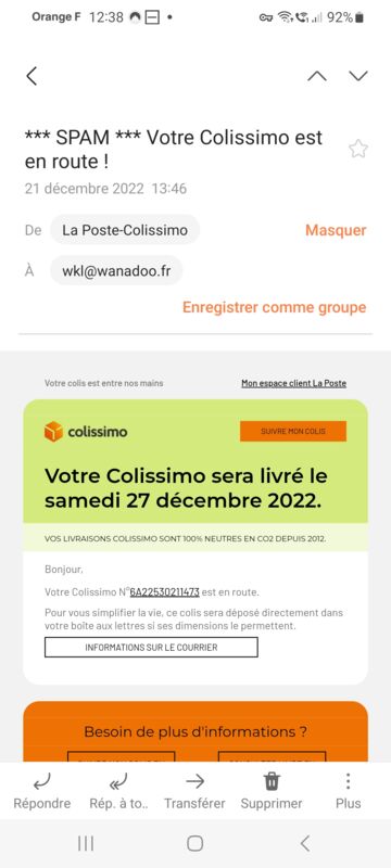 Wkl@wanadoo.fr | Colissimo | 1 signalement