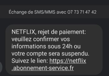Sms NETFLIX | 7 signalements | 7 commentaires