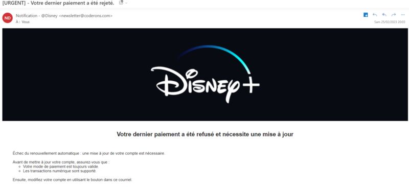 Newsletter@coderons.com | Notification - @Disney | 1 signalement
