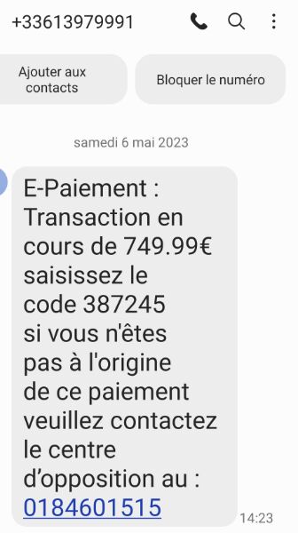 06 13 97 99 91 | E-Paiement | 1 signalement