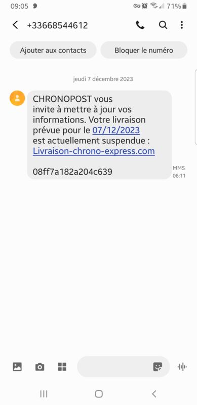 06 84 77 31 07 | Chronopost | 1 signalement | 1 commentaire