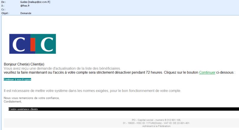 Support@cic-messageries-nu.fr | Guides | 1 signalement