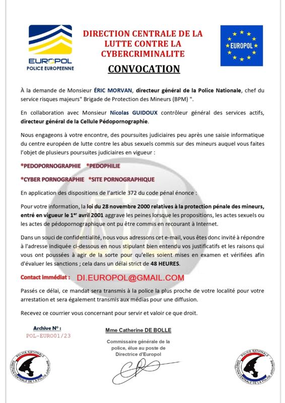 Attention ! L'image d'EUROPOL est régulièrement détournée par les escrocs.