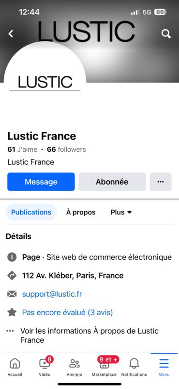 Facebook.com | Support@lustic.fr | LUSTIC France | 1 signalement | 1 ...