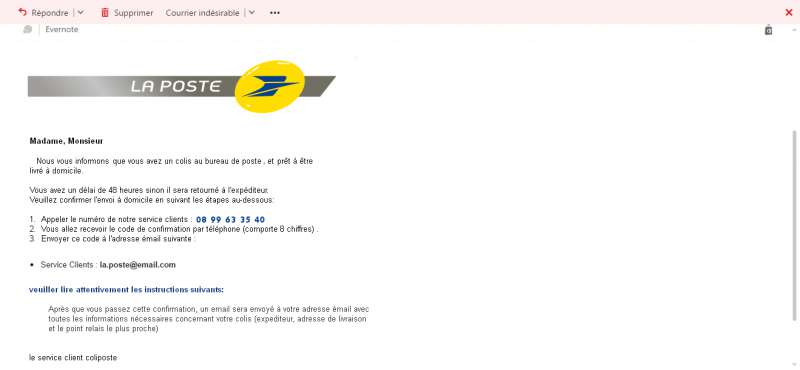 La.poste@email.com | 0 899 63 35 40 | Coliposte | 1 signalement | 11 ...