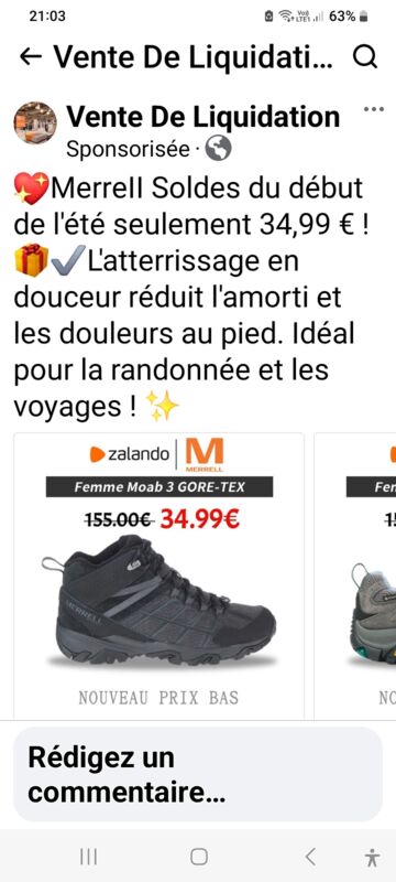 Facebook.com | The zalando | 1 signalement | 3 commentaires
