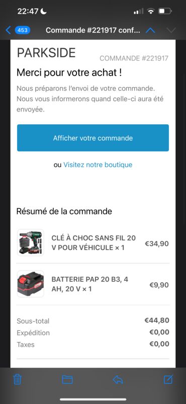 Suporte@infiniitystore.com | Parkside france | 1 signalement