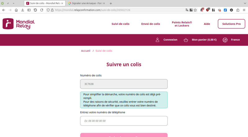 Mondial.relayconfirmation.com | 06 32 86 31 21 | 1 signalement