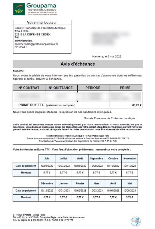 Avis d'échéance GROUPAMA PJ | Bonne question